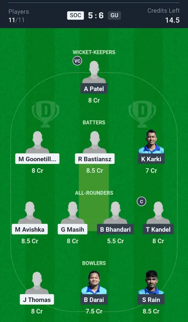 SOC vs GU Dream11 Prediction Today Match 21st & 22nd, ECS T10 Malta, 2025