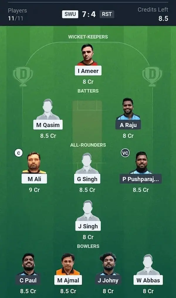 SWU vs RST Dream11 Prediction, Player Stats: ECS T10 Malta 2025 Match 6th