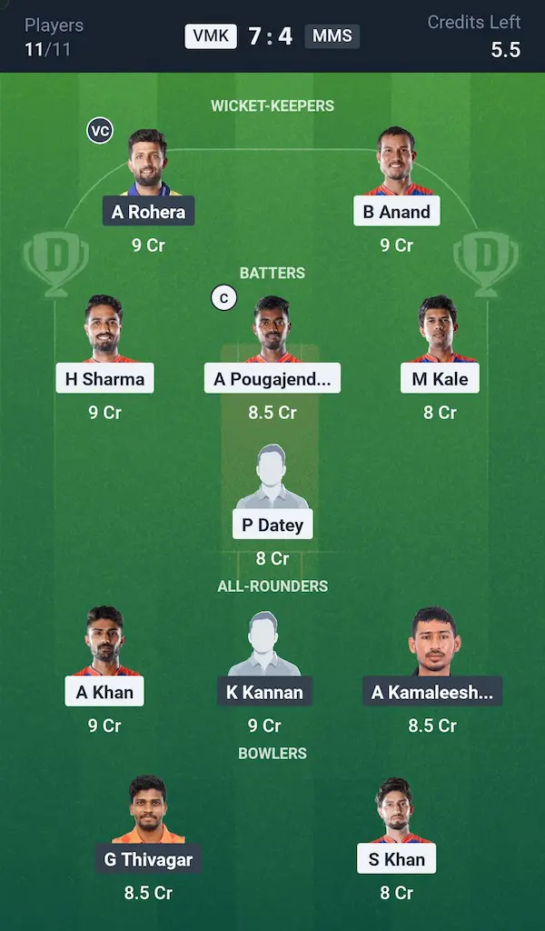VMK vs MMS Dream11 Prediction, Player Stats Pondicherry Premier League ...