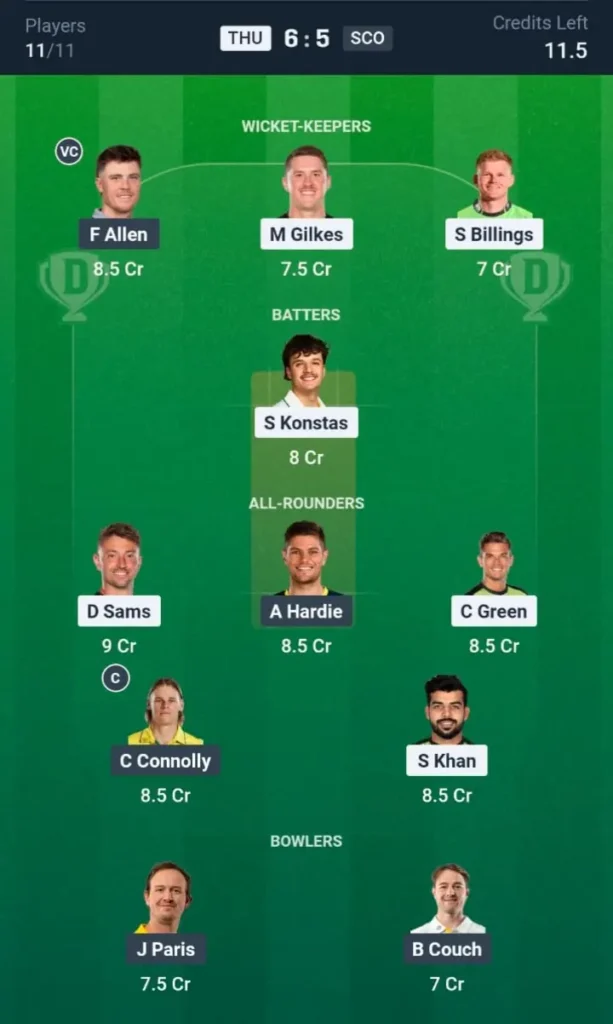 THU vs SCO Dream11 Prediction Today Match 16, Player Stats, Playing XI ...